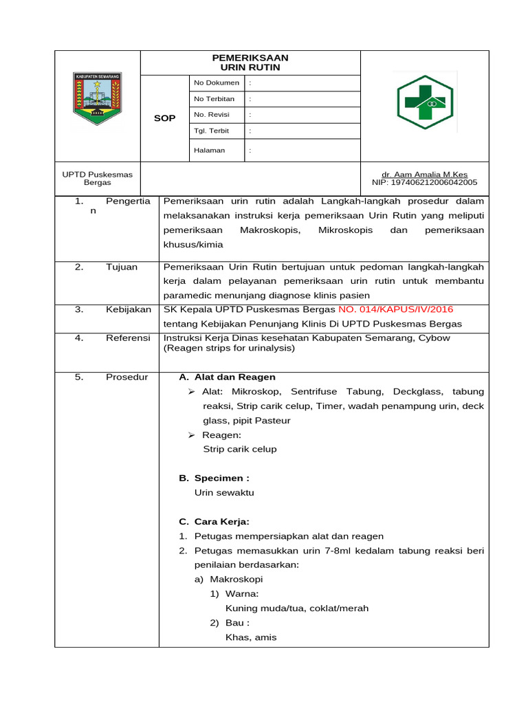 Prosedur Pemeriksaan Urin Rutin | PDF