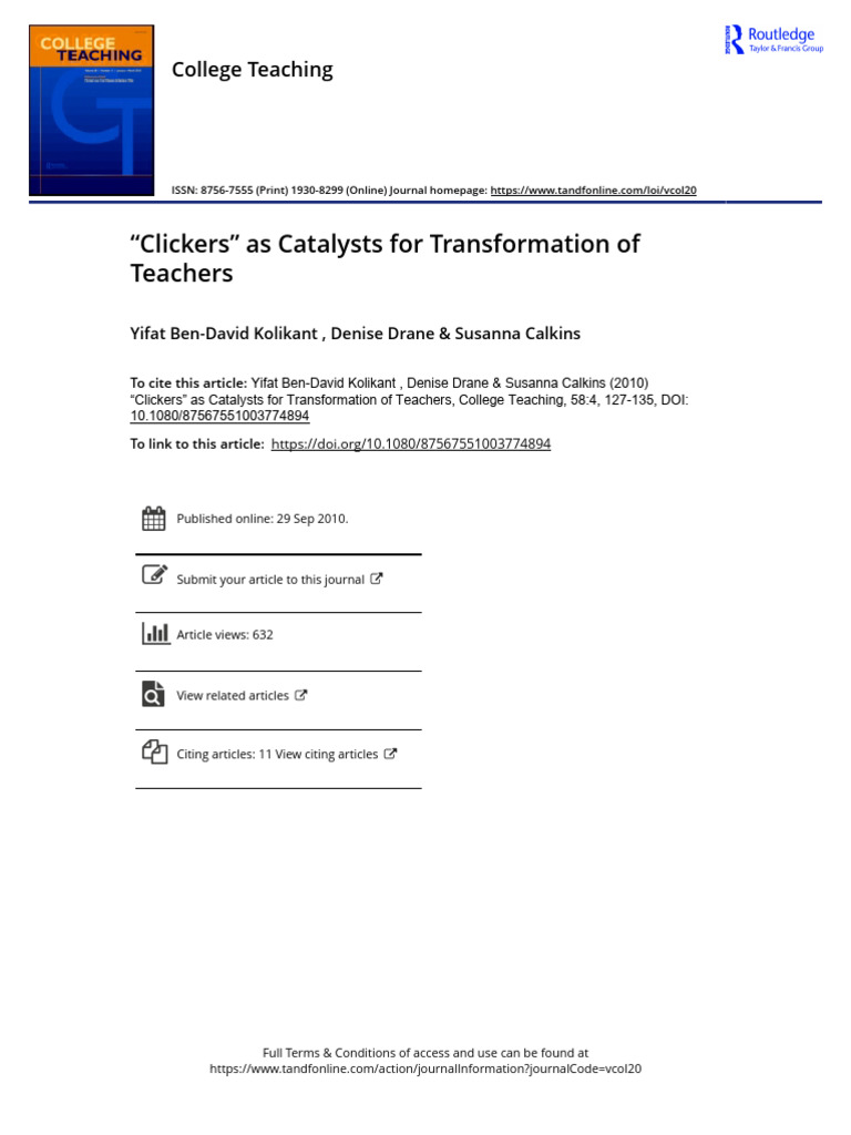 Clickers As Catalysts For Transformation of Teachers | PDF | Learning | Teachers