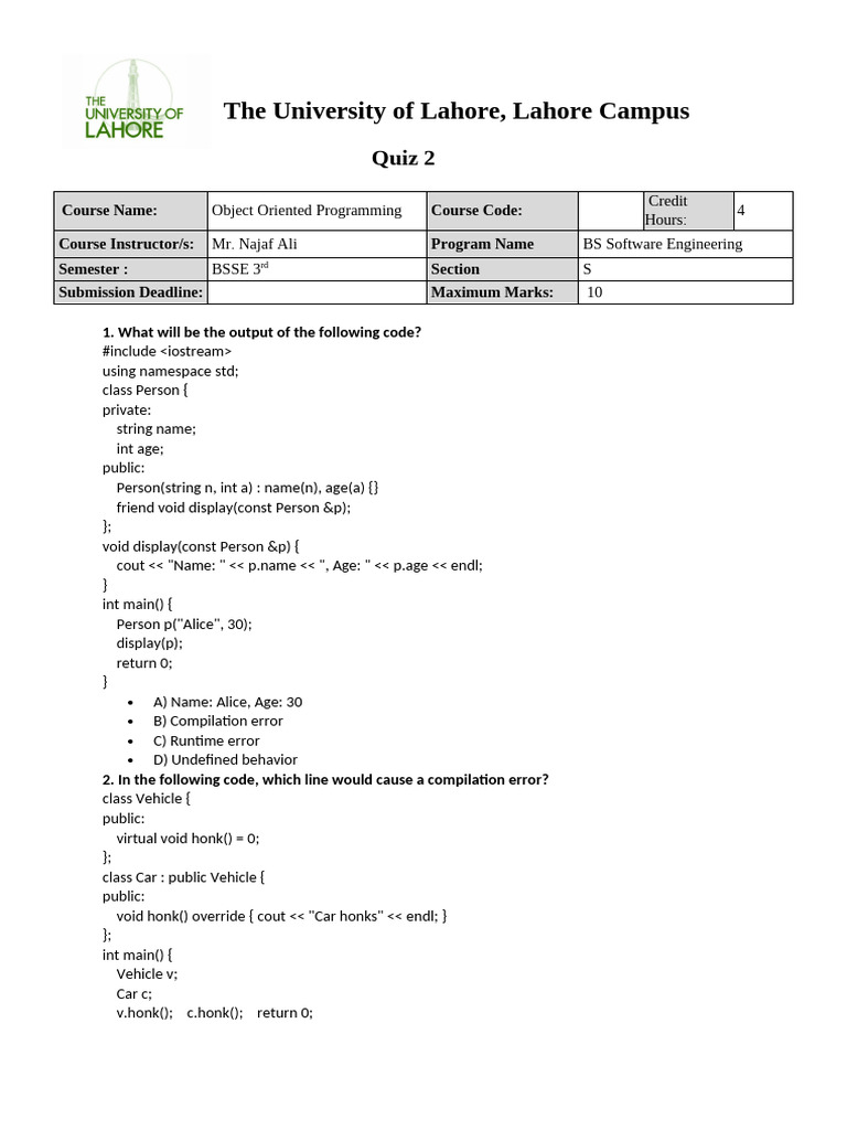 Quiz_2-1 | PDF | Inheritance (Object Oriented Programming) | Class (Computer Programming)