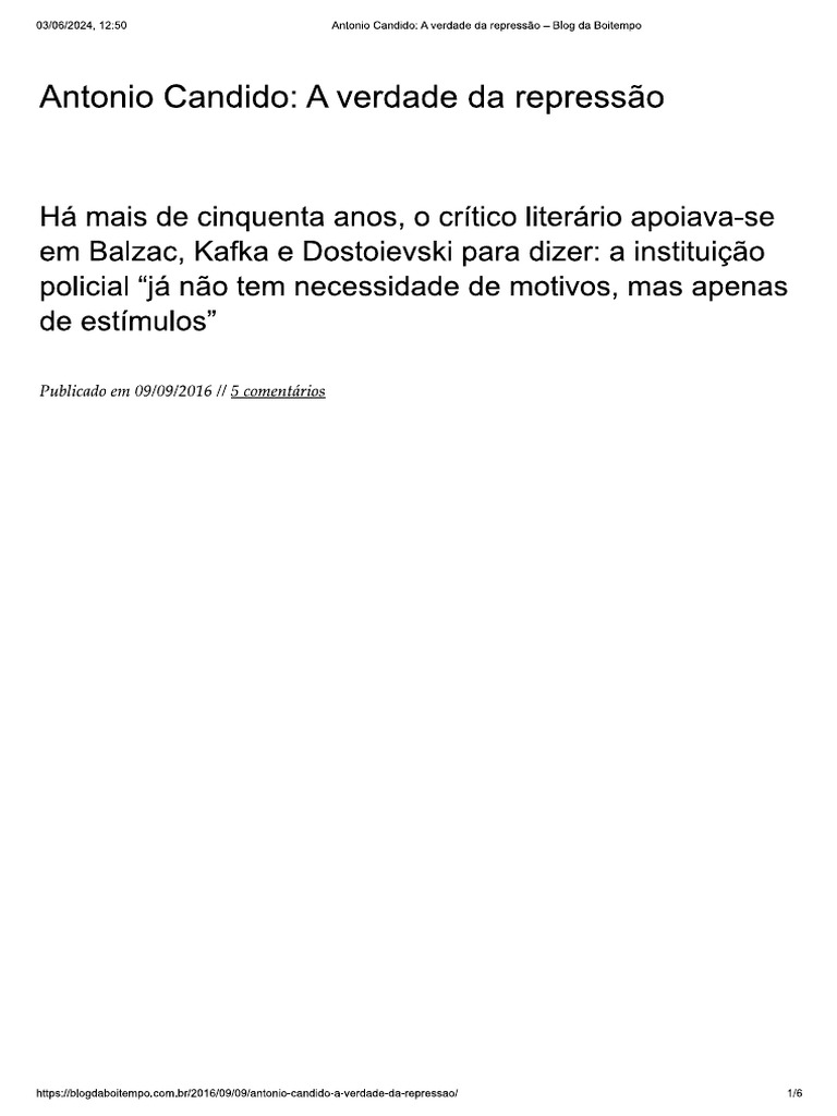 A Verdade Da Repressão - Antonio Candido | PDF
