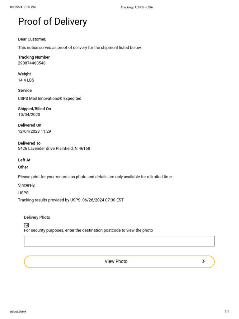 Proff of Delivery USPS. | PDF