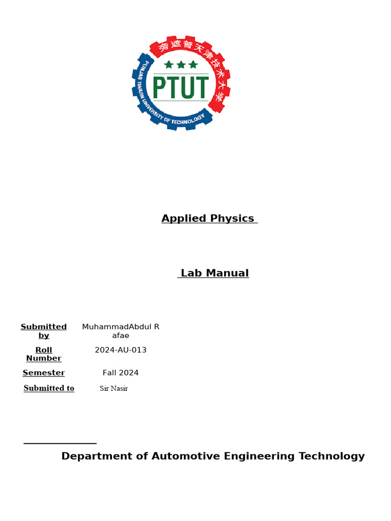 Applied Physics All Labs by Abdul Rafae Complete | PDF | Capacitor | Capacitance