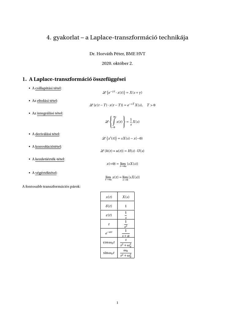 JR2 Gyak 04 Laplace Transzformacio | PDF