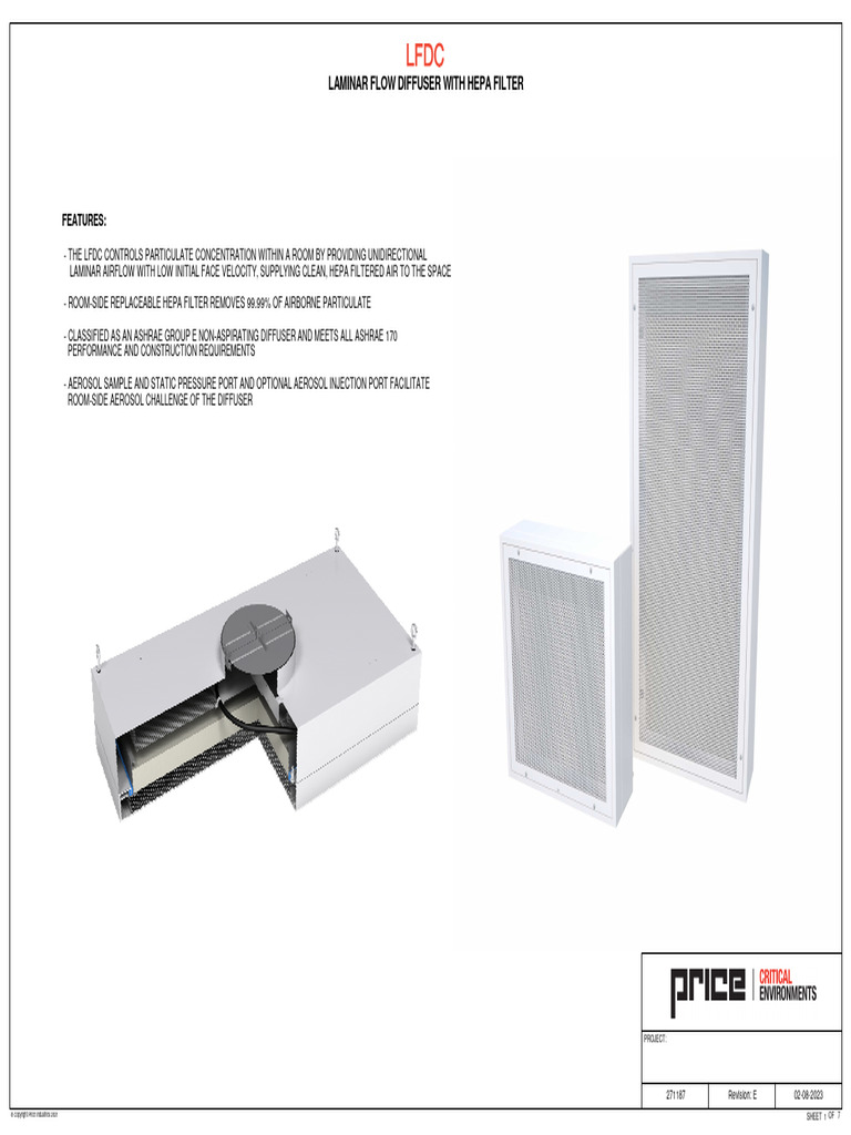 Price LFDC Laminar Flow Diffuser With Hepa Filter Submittal | PDF | Length