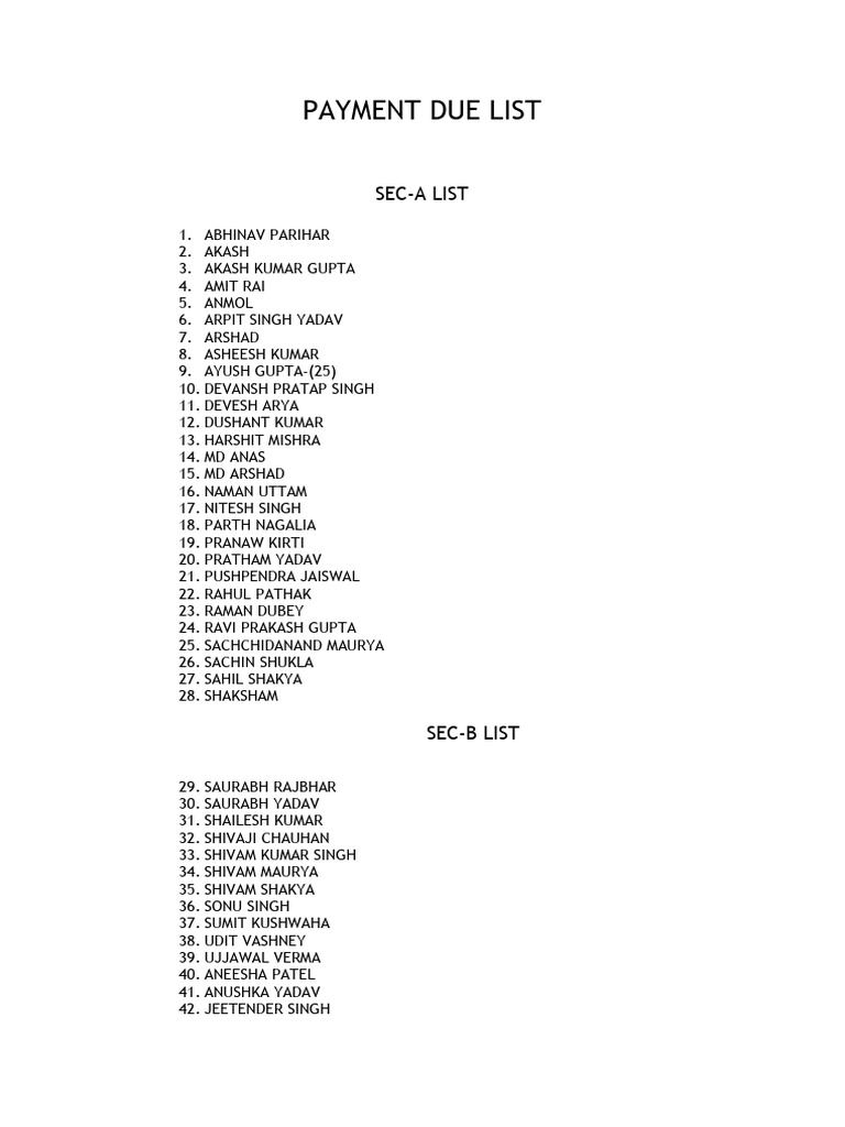 Payment Due List | PDF | Travel | History