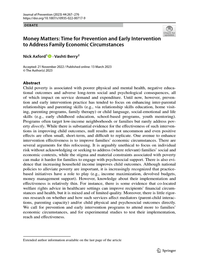 2023 - Axford - Money Matters Time For Prevention and Early ...