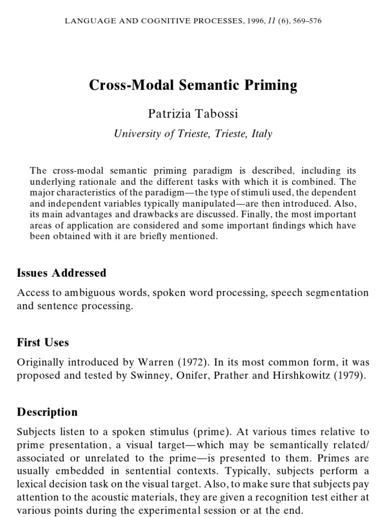 Cross Modal Semantic Priming | PDF | Priming (Psychology) | Psycholinguistics