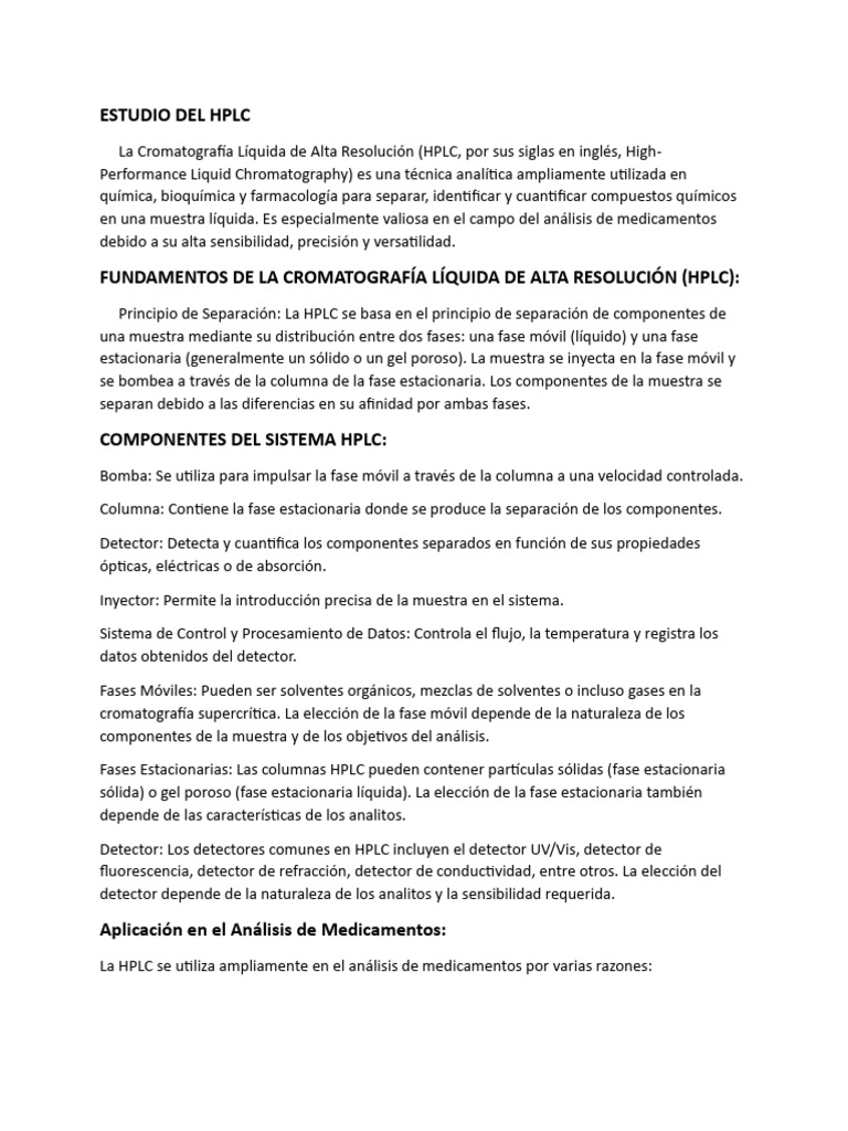HPLC: Guía para Análisis Farmacéutico | PDF | Cromatografía | Cromatografía líquida de alto ...