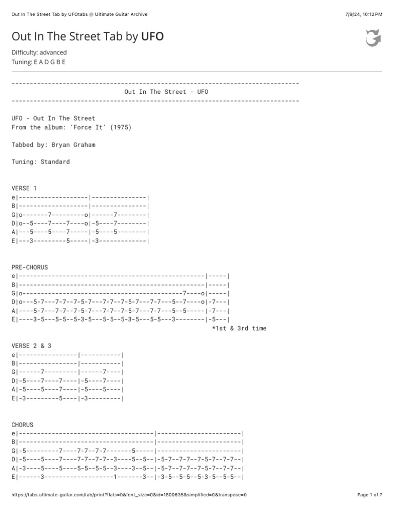 Out in The Street Tab by UFO | PDF | Song Structure | Musical Forms