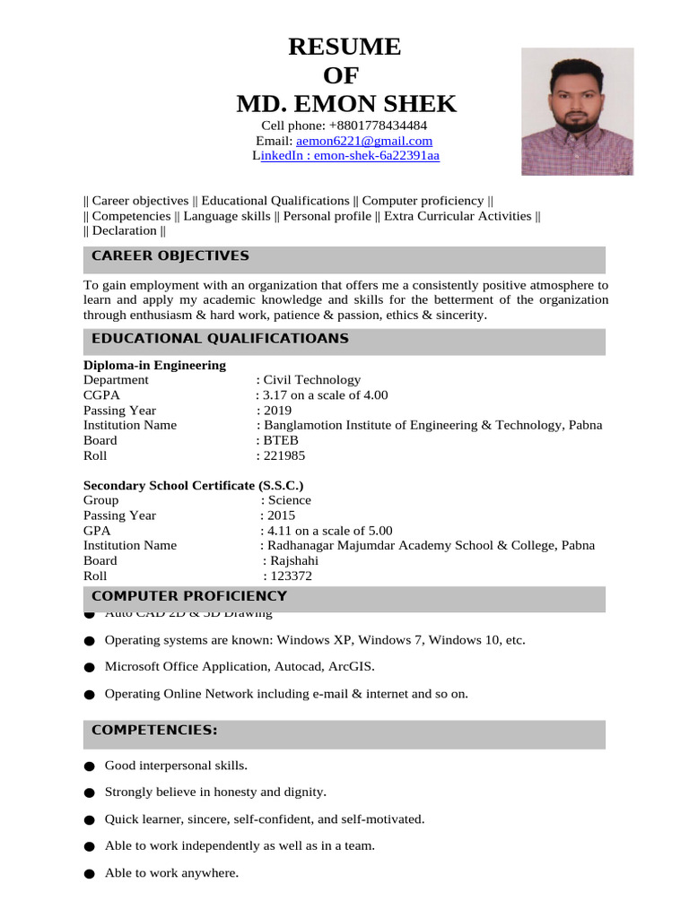 CV (MD. Emon Shek) | PDF