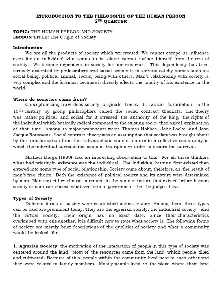 Origin and Types of Society Explained | PDF | Society | Social Contract