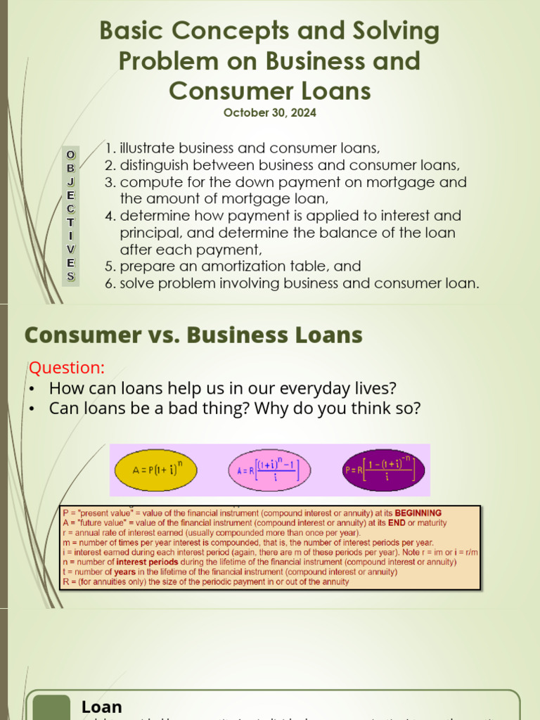 Basic Concepts and Solving Problem On Business and Consumer Loans | PDF | Loans | Interest