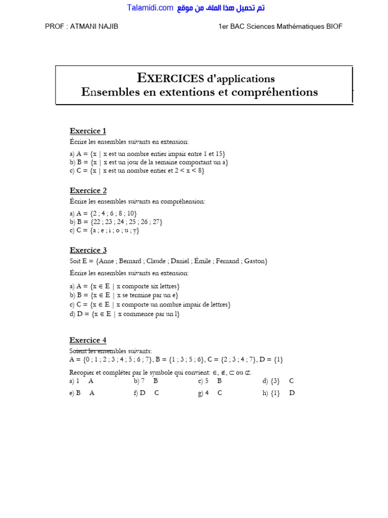 Exercices sur les ensembles mathématiques | PDF | Mathématiques | Nombre