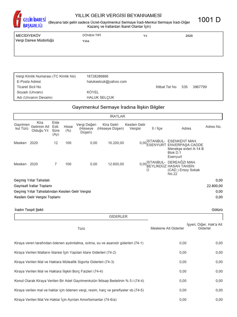 2020 Gmsi̇ Beyanname | PDF