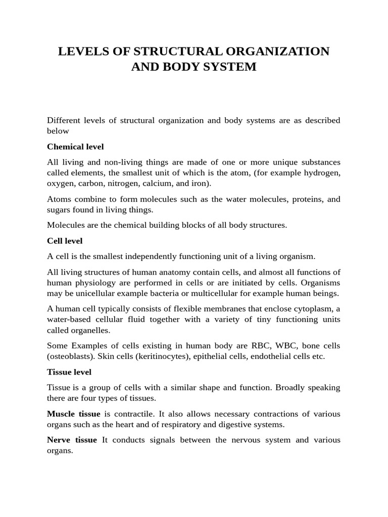 Structural Organization in Human Anatomy | PDF | Human Body | Cell ...