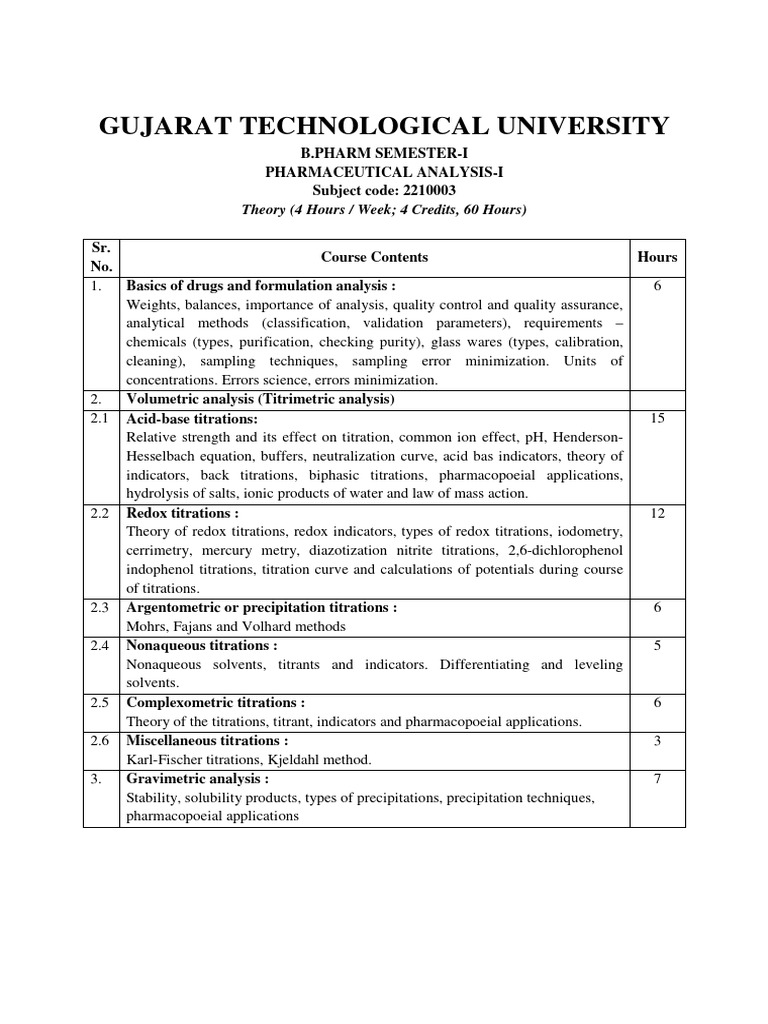Pharmaceutical Analysis-I Gtu | PDF | Titration | Chemistry