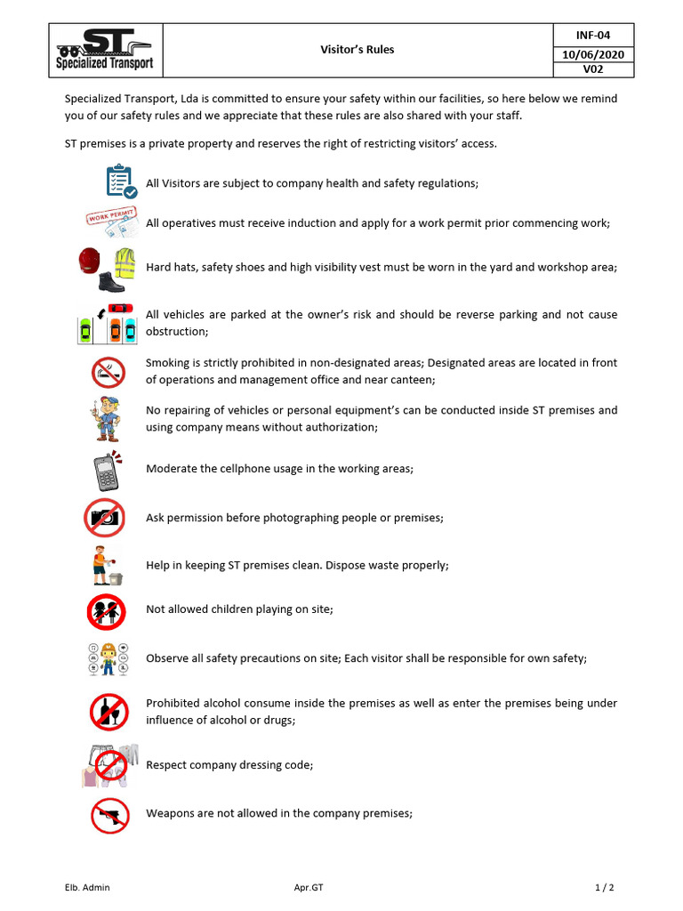 Visitor Safety Rules for ST Premises | PDF | Safety
