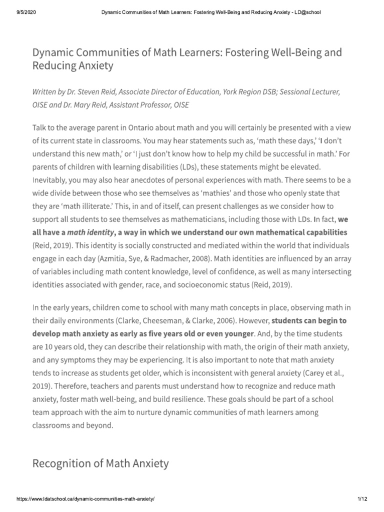 Reid&Reid 2020 Dynamic Communities of Math Learners - F.. | PDF