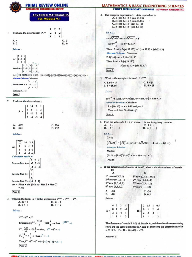 Answer Key V2.0 (Advance Math) | PDF
