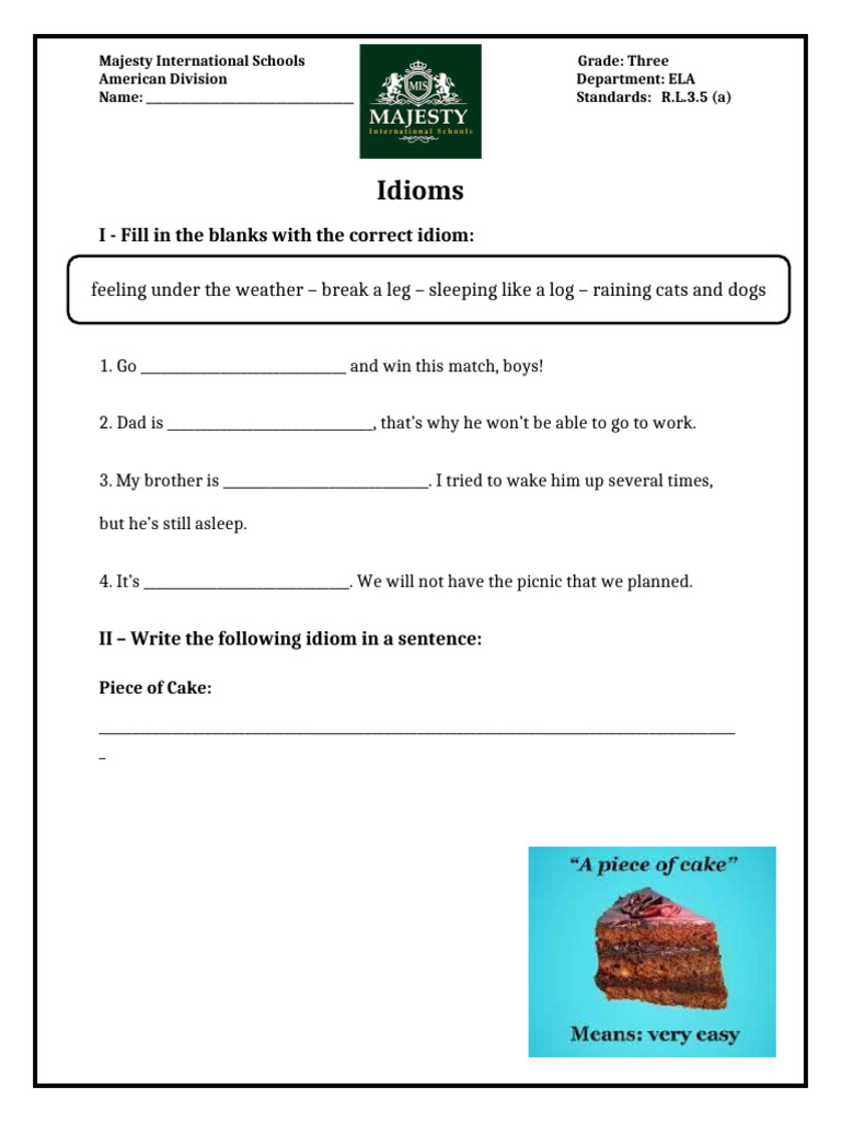 ELA Grade 3 - Idioms | PDF