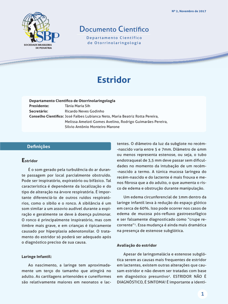 Estridor: Definição e Avaliação Clínica | PDF | Laringe | Doença do ...