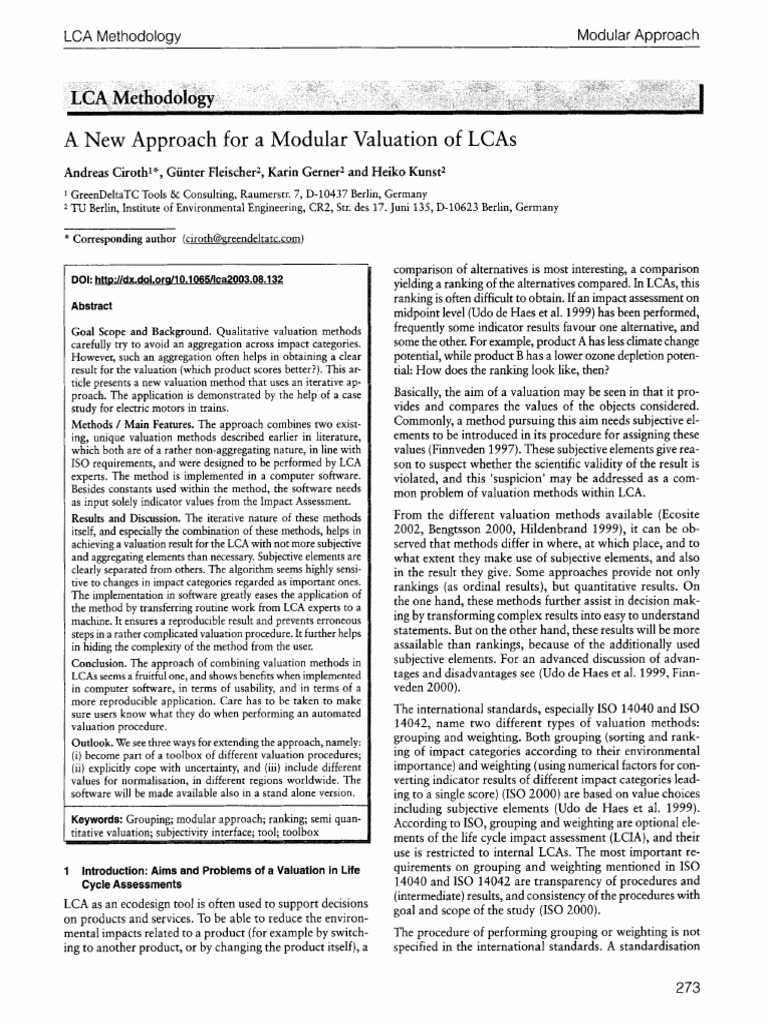 A New Approach For A Modular Valuation of LCAs | PDF | Life Cycle Assessment | Valuation (Finance)