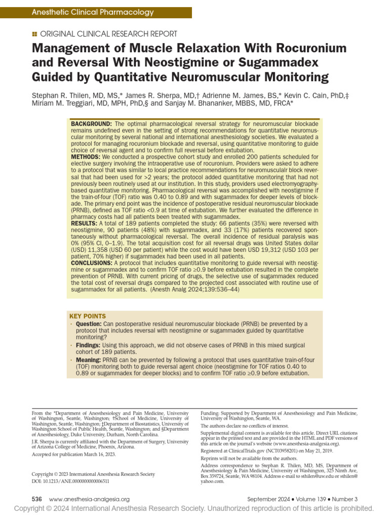 Management of Muscle Relaxation With Rocuronium and Reversal With ...
