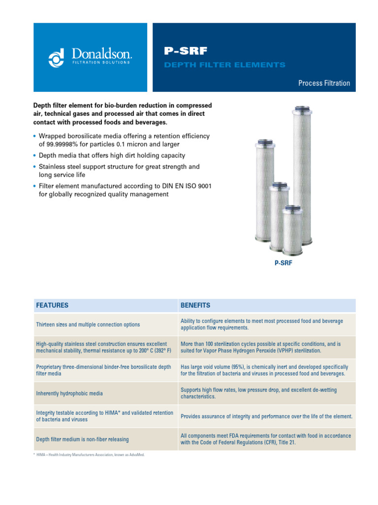 P SRF Depth Filter Elements | PDF | Sterilization (Microbiology ...