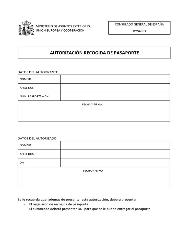 Autorizacion Recogida Pasaporte | PDF