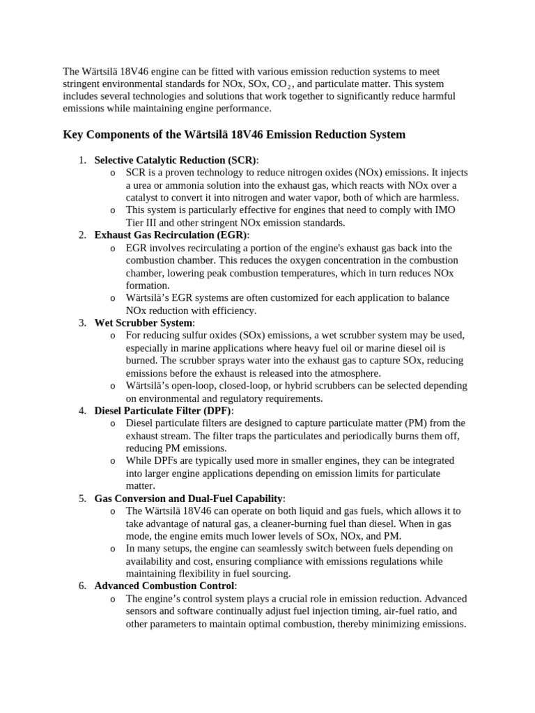 Wartsila 18V46 Emission Reduction System | PDF | Exhaust Gas | N Ox