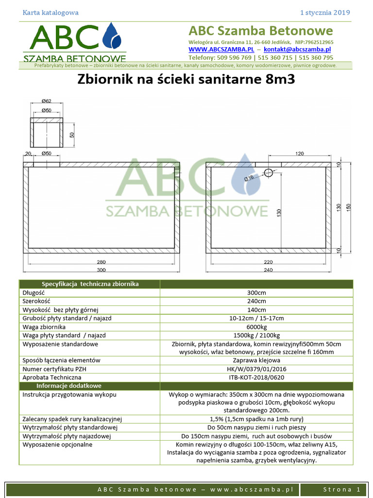 Zbiornik Na Ścieki Sanitarne 8m3: ABC Szamba Betonowe | PDF