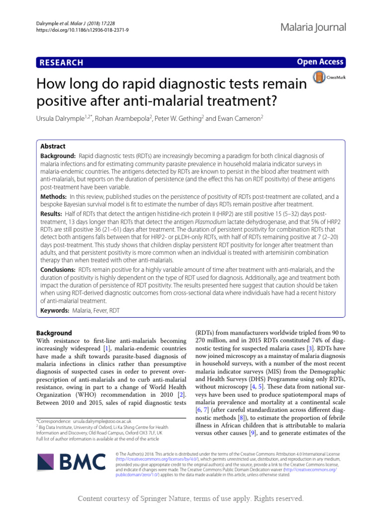How Long Do Rapid Diagnostic Tests Remain Positive | PDF | Malaria ...