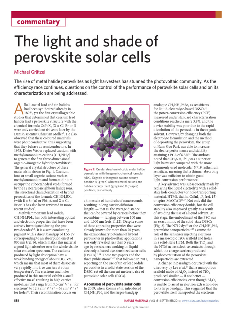 2014-The Light and Shade of Perovskite Solar C | PDF | Solar Cell ...