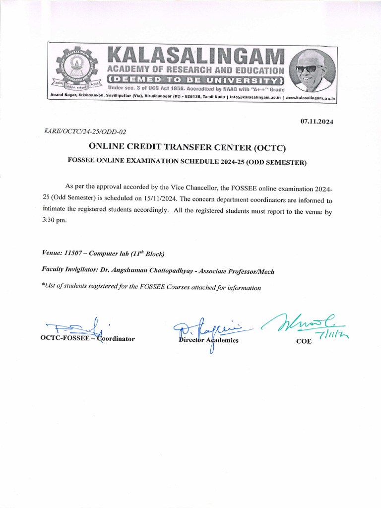 Online Credit Transfer Exam Schedule | PDF