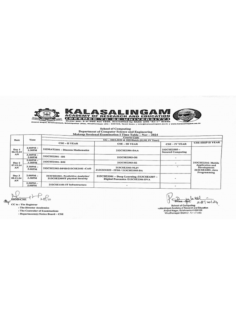 Sessional Makeup Exam Schedule SE - I | PDF