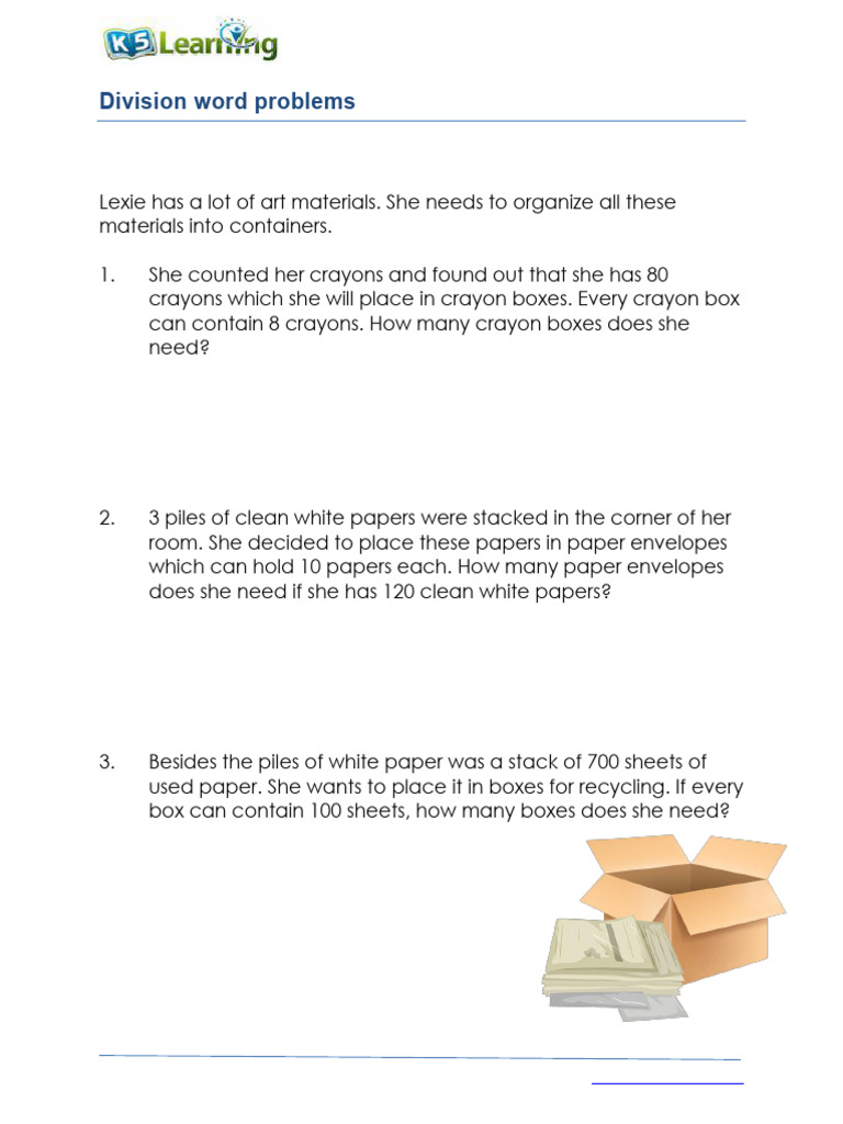 Grade 3 Division Wording Worksheet | PDF