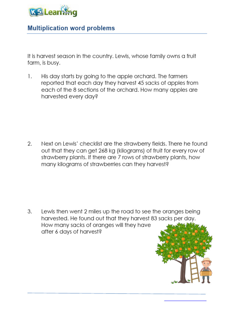 9 Multiplication Word Problems Worksheet B | PDF