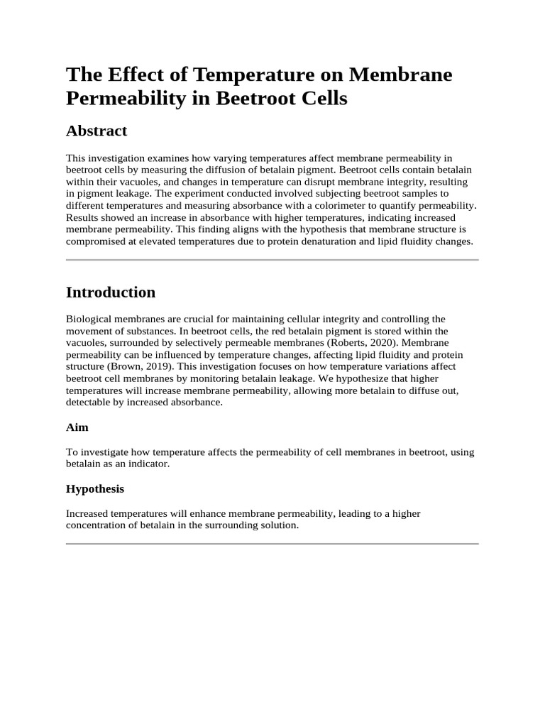 Temperature Effects on Beetroot Membrane Permeability | PDF | Cell ...