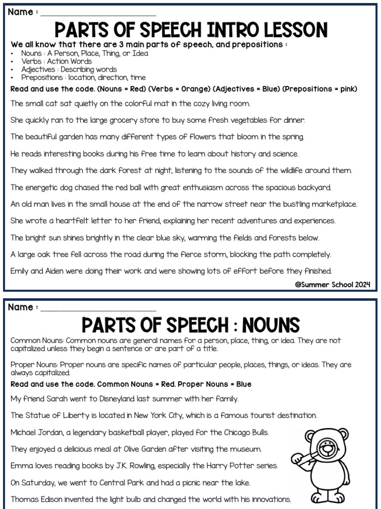 English Parts of Speech Worksheets | PDF | Part Of Speech | Noun