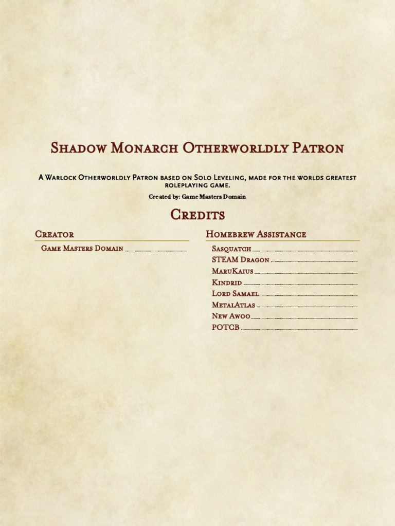Warlock - Shadow Monarch - The Homebrewery | PDF | License | Copyright