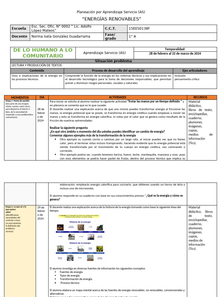 Planeación Por Aprendizaje Servicio Energia | PDF | Energía renovable | Evaluación