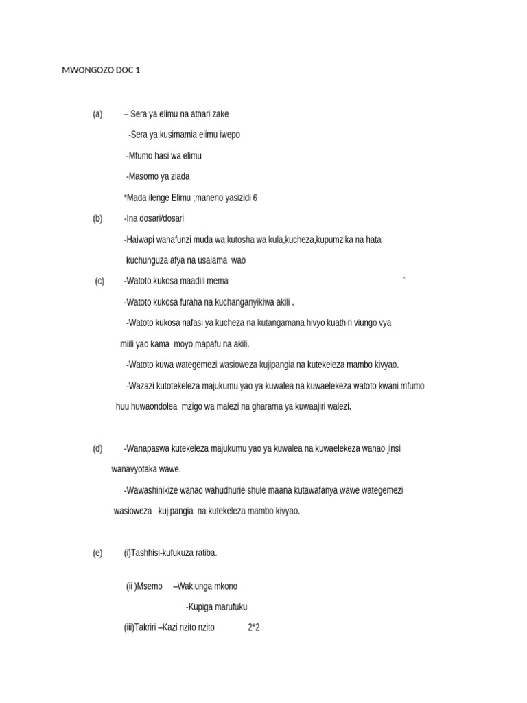 Kiswahili F3 P2 Lugha | PDF