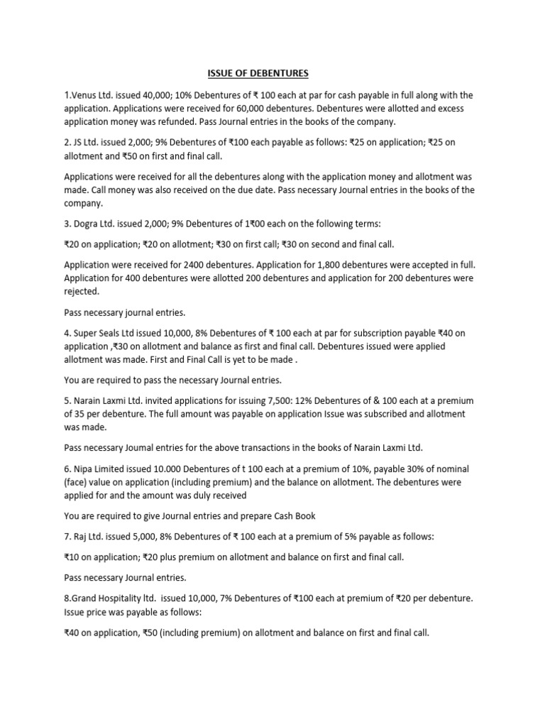 ISSUE of DEBENTURES-practical Problems | PDF | Book Value | Goodwill (Accounting)