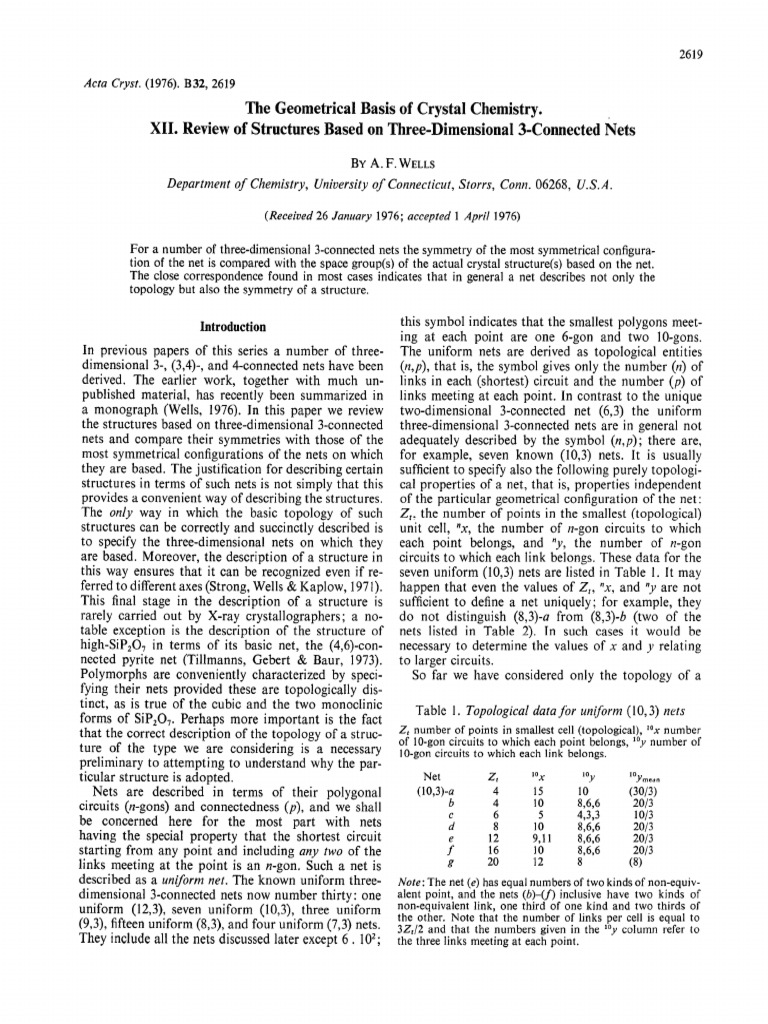 The Geometrical Basis of Crystal Chemistry. XII. Review of Structures Based On Three-Dimensional ...