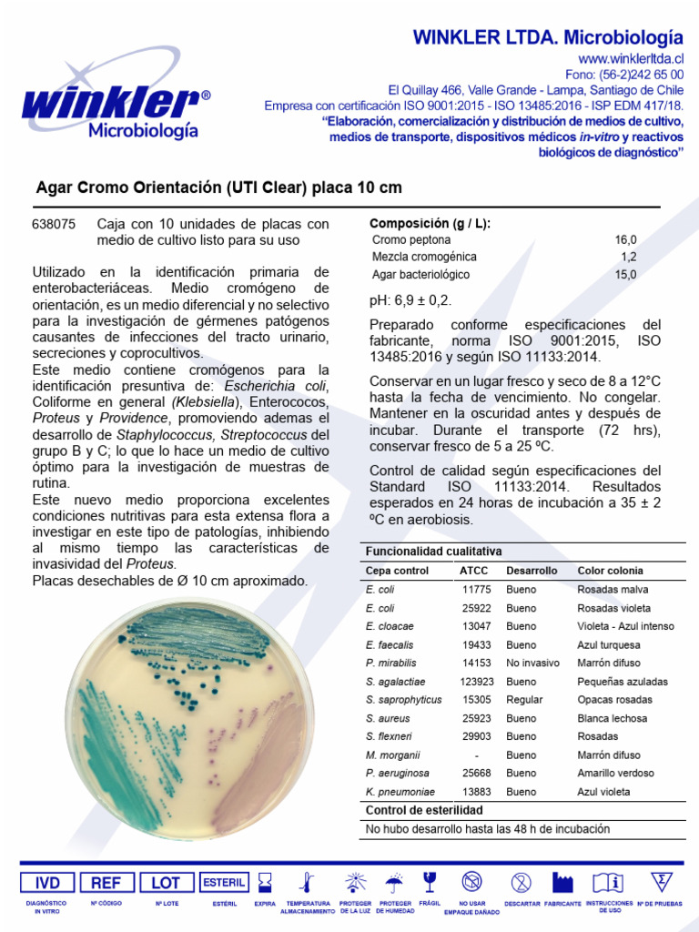 Agar Cromo UTI: Placas para Cultivo | PDF | Escherichia coli | Inmunología