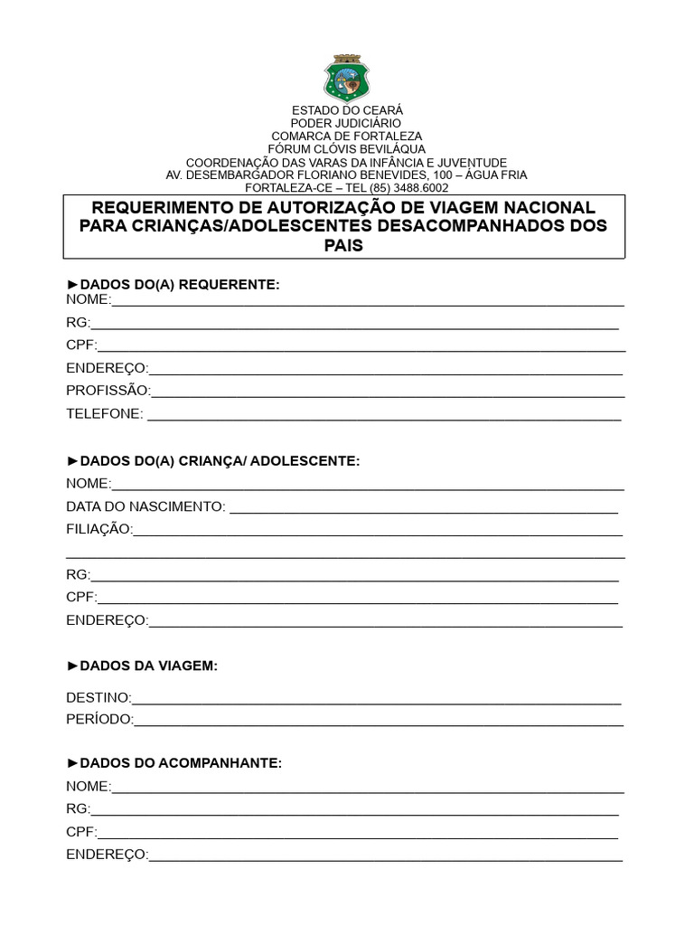 Anexo 1 Requerimento de Autorizacao de Viagem Nacional Para ... Anexo 1 Requerimento de Autorizacao de Viagem Nacional Para ...