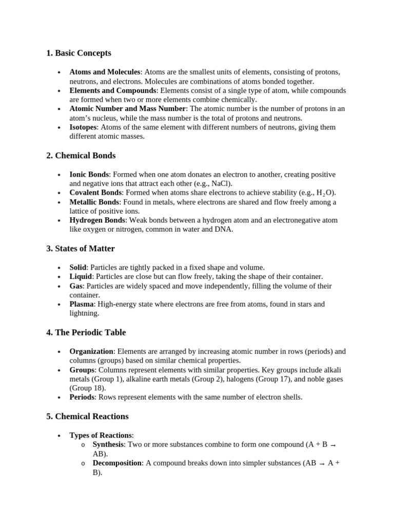 Chemistry Notes | PDF | Atoms | Chemical Bond