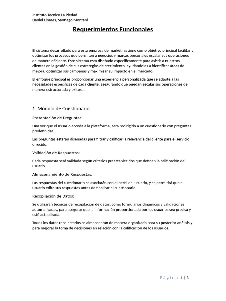 Requerimientos Funcionales v2 | PDF | Cuestionario | Usuario (informática)