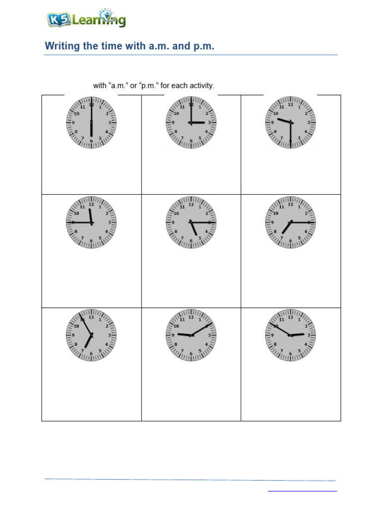 4 Grade 2 Time Worksheet - Am and PM 3 | PDF