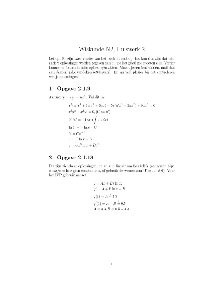 WiskundeN2 HW2 | PDF